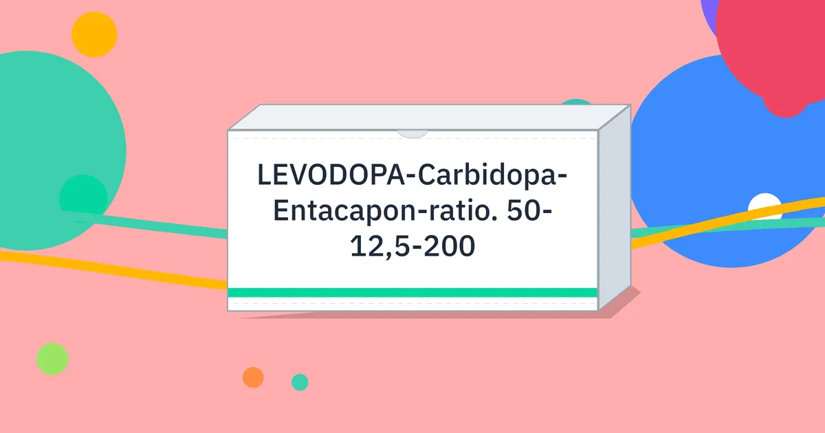 Symbolbild: Packung mit der Aufschrift LEVODOPA-Carbidopa-Entacapon-ratio. 50-12,5-200 (PZN 10221676) – Verfügbarkeit und Bezug in Apotheken in Frankfurt am Main