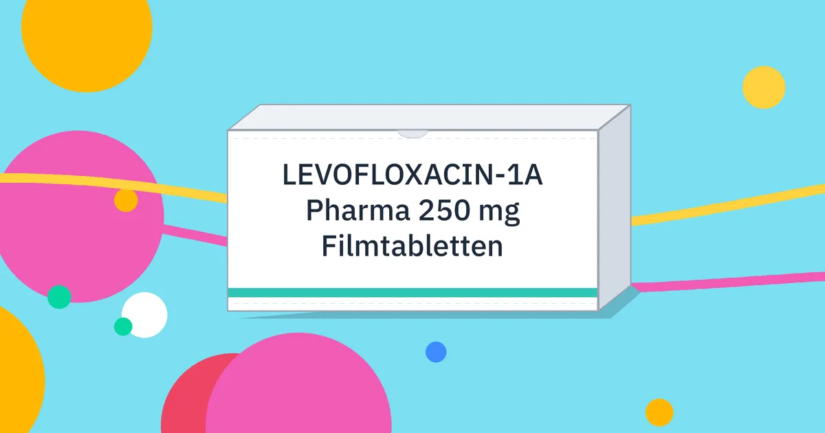 Symbolbild: Packung mit der Aufschrift LEVOFLOXACIN-1A Pharma 250 mg Filmtabletten (PZN 07715096) – Verfügbarkeit und Bezug in Apotheken in Frankfurt am Main