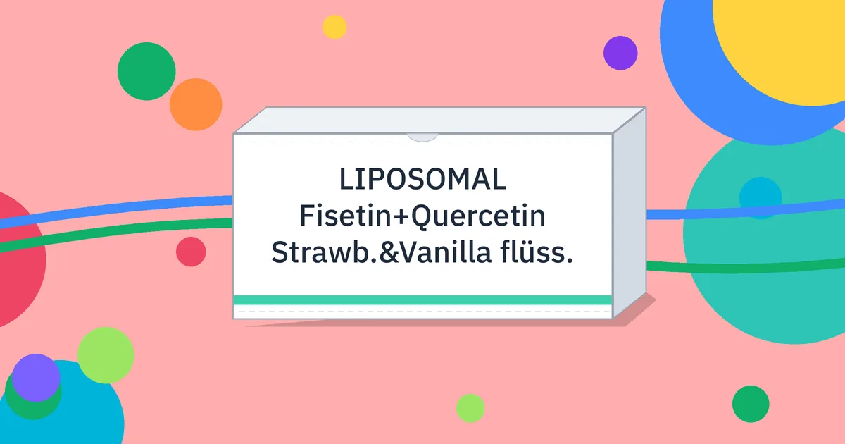 Symbolbild: Packung mit der Aufschrift LIPOSOMAL Fisetin+Quercetin Strawb.&Vanilla flüss. (PZN 17560631) – Verfügbarkeit und Bezug in Apotheken in Frankfurt am Main