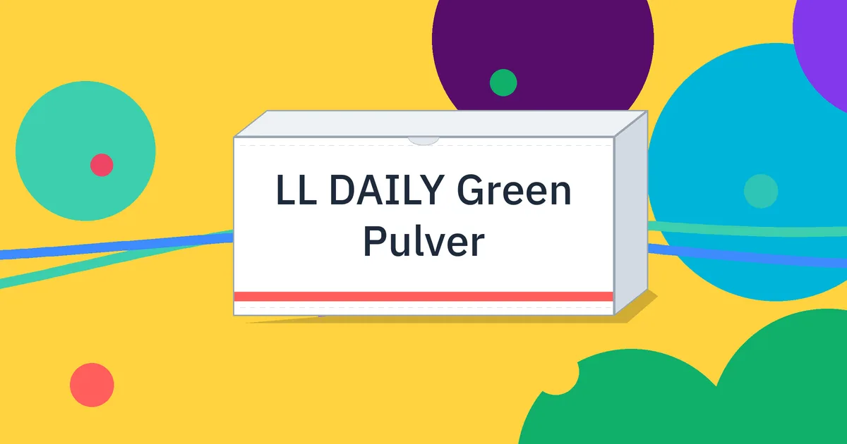 Symbolbild: Packung mit der Aufschrift LL DAILY Green Pulver (PZN 19851232) – Verfügbarkeit und Bezug in Apotheken in Frankfurt am Main