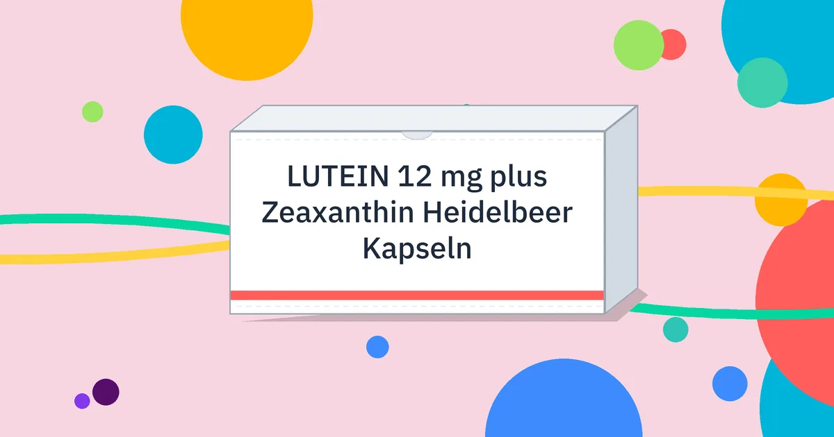 Symbolbild: Packung mit der Aufschrift LUTEIN 12 mg plus Zeaxanthin Heidelbeer Kapseln (PZN 13512747) – Verfügbarkeit und Bezug in Apotheken in Frankfurt am Main