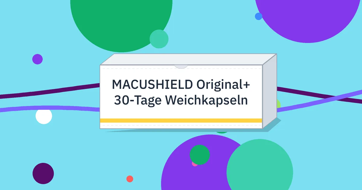 Symbolbild: Packung mit der Aufschrift MACUSHIELD Original+ 30-Tage Weichkapseln (PZN 17868955) – Verfügbarkeit und Bezug in Apotheken in Frankfurt am Main
