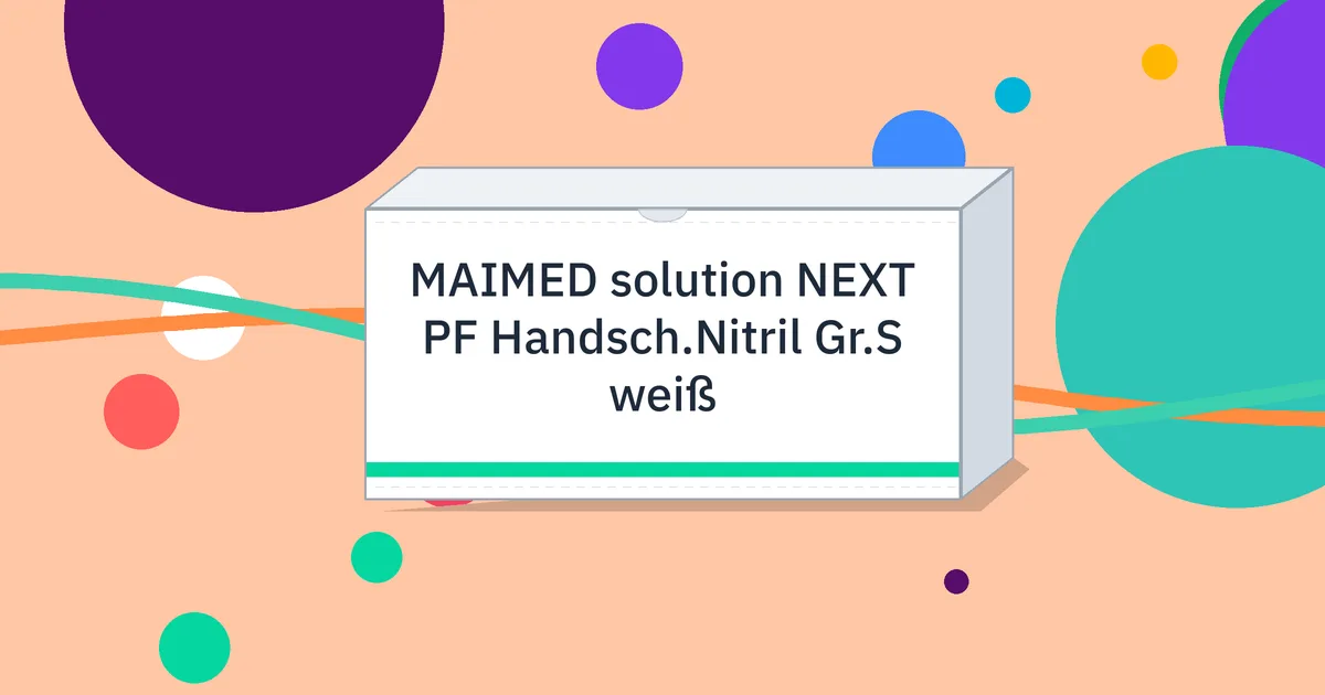 Symbolbild: Packung mit der Aufschrift MAIMED solution NEXT PF Handsch.Nitril Gr.S weiß (PZN 10308029) – Verfügbarkeit und Bezug in Apotheken in Frankfurt am Main