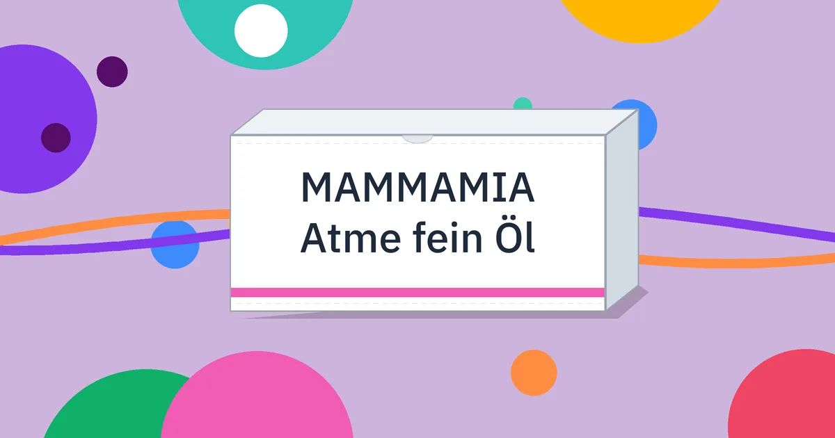 Symbolbild: Packung mit der Aufschrift MAMMAMIA Atme fein Öl (PZN 20687186) – Verfügbarkeit und Bezug in Apotheken in Frankfurt am Main