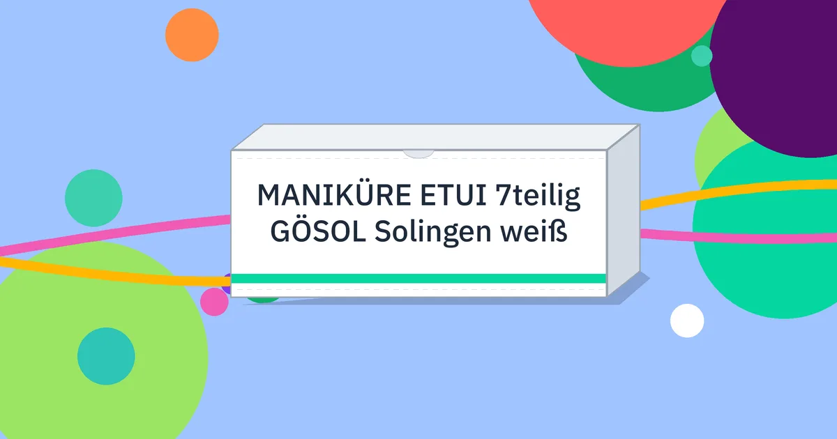 Symbolbild: Packung mit der Aufschrift MANIKÜRE ETUI 7teilig GÖSOL Solingen weiß (PZN 10350600) – Verfügbarkeit und Bezug in Apotheken in Frankfurt am Main