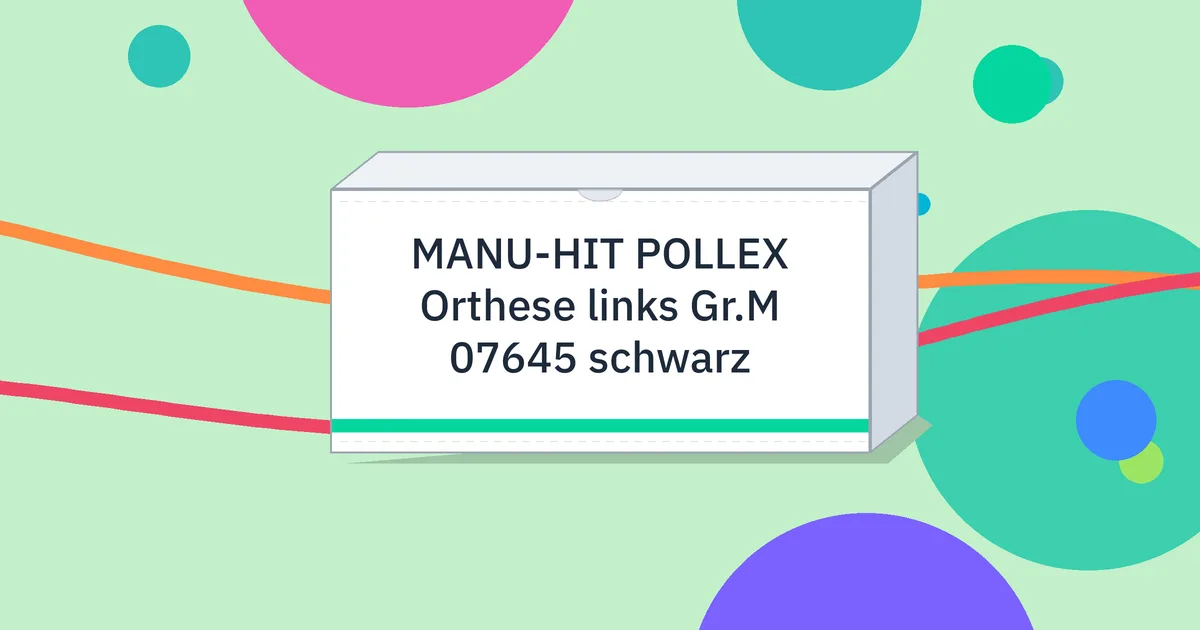 Symbolbild: Packung mit der Aufschrift MANU-HIT POLLEX Orthese links Gr.M 07645 schwarz (PZN 03259081) – Verfügbarkeit und Bezug in Apotheken in Frankfurt am Main