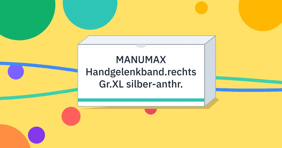 Symbolbild: Packung mit der Aufschrift MANUMAX Handgelenkband.rechts Gr.XL silber-anthr. (PZN 11096865) – Verfügbarkeit und Bezug in Apotheken in Frankfurt am Main