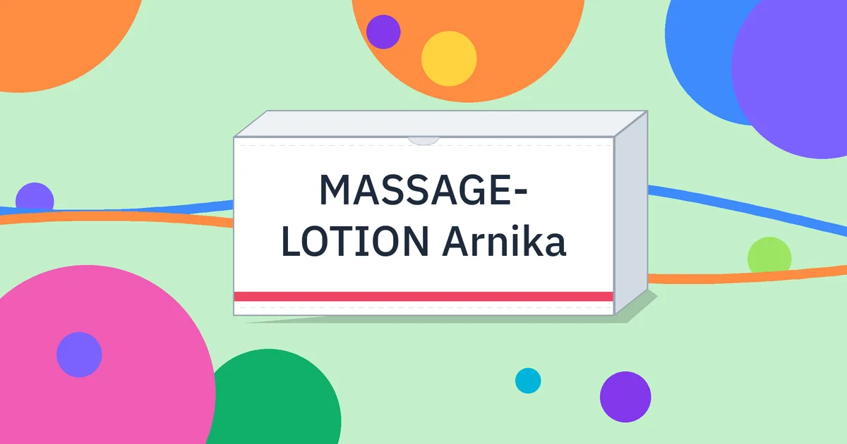 Symbolbild: Packung mit der Aufschrift MASSAGE-LOTION Arnika (PZN 11637657) – Verfügbarkeit und Bezug in Apotheken in Frankfurt am Main