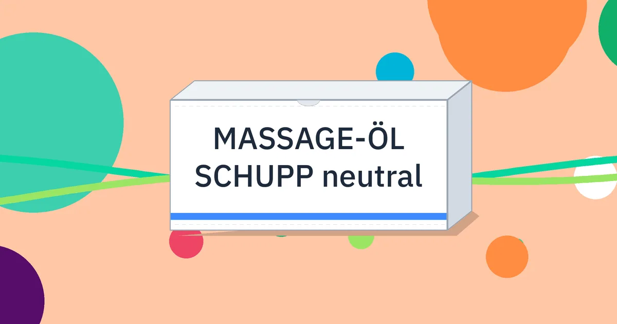Symbolbild: Packung mit der Aufschrift MASSAGE-ÖL SCHUPP neutral (PZN 01419244) – Verfügbarkeit und Bezug in Apotheken in Frankfurt am Main