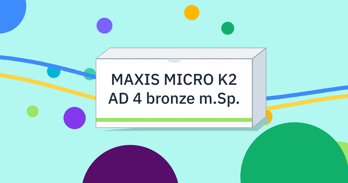 Symbolbild: Packung mit der Aufschrift MAXIS MICRO K2 AD 4 bronze m.Sp. (PZN 17673482) – Verfügbarkeit und Bezug in Apotheken in Frankfurt am Main