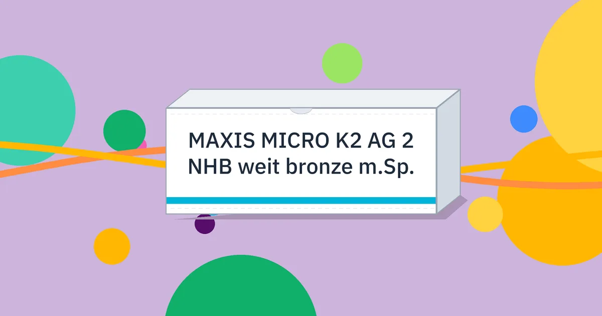 Symbolbild: Packung mit der Aufschrift MAXIS MICRO K2 AG 2 NHB weit bronze m.Sp. (PZN 17674085) – Verfügbarkeit und Bezug in Apotheken in Frankfurt am Main