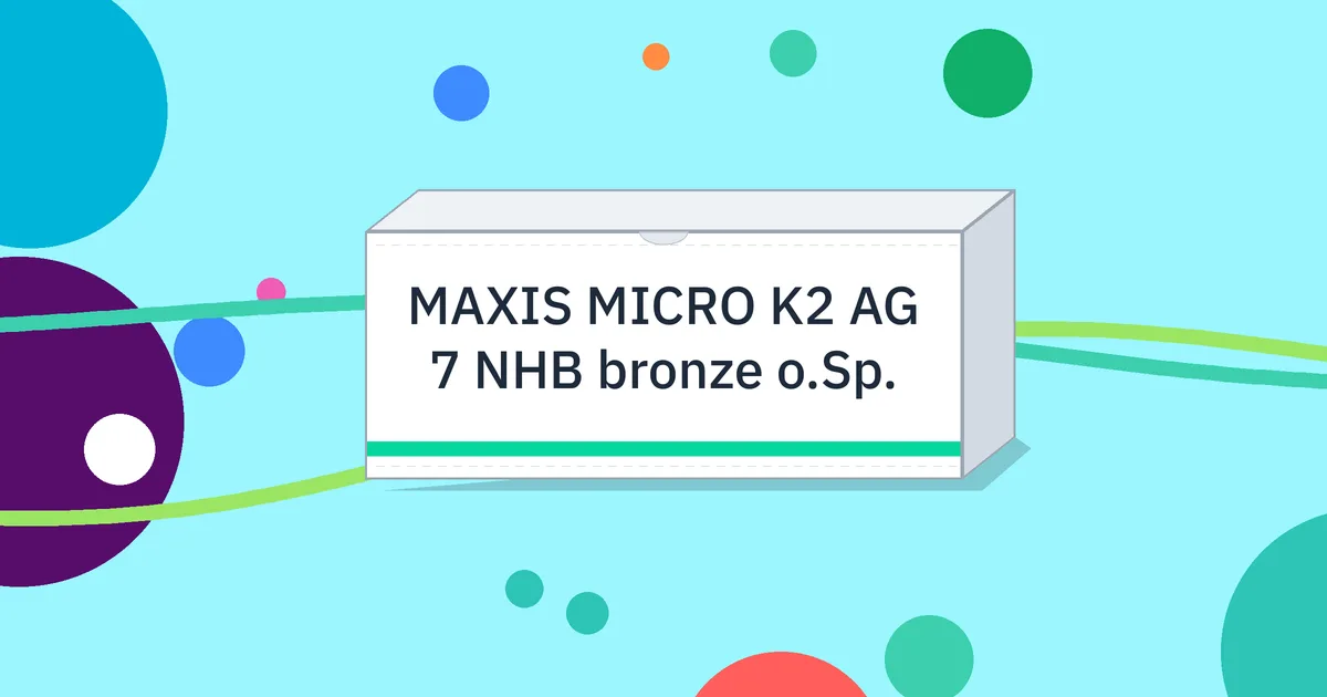 Symbolbild: Packung mit der Aufschrift MAXIS MICRO K2 AG 7 NHB bronze o.Sp. (PZN 17674205) – Verfügbarkeit und Bezug in Apotheken in Frankfurt am Main