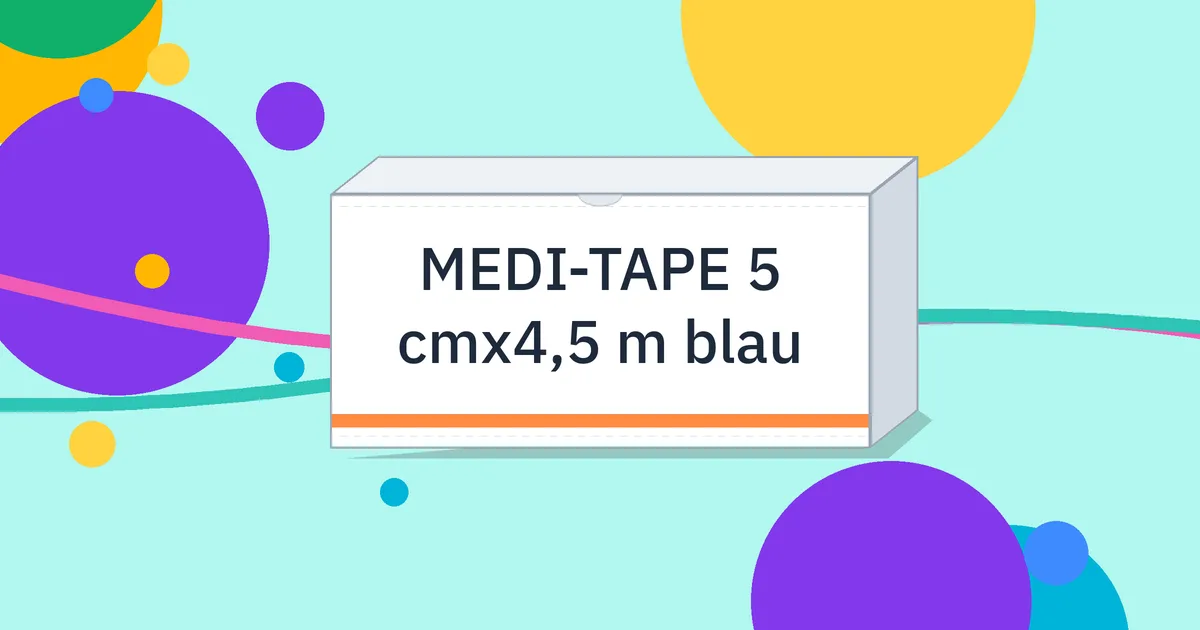 Symbolbild: Packung mit der Aufschrift MEDI-TAPE 5 cmx4,5 m blau (PZN 16043000) – Verfügbarkeit und Bezug in Apotheken in Frankfurt am Main