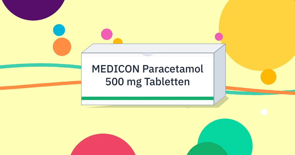 Symbolbild: Packung mit der Aufschrift MEDICON Paracetamol 500 mg Tabletten (PZN 18188352) – Verfügbarkeit und Bezug in Apotheken in Frankfurt am Main