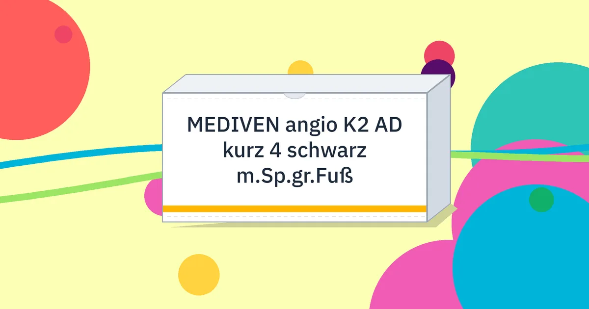 Symbolbild: Packung mit der Aufschrift MEDIVEN angio K2 AD kurz 4 schwarz m.Sp.gr.Fuß (PZN 17211221) – Verfügbarkeit und Bezug in Apotheken in Frankfurt am Main