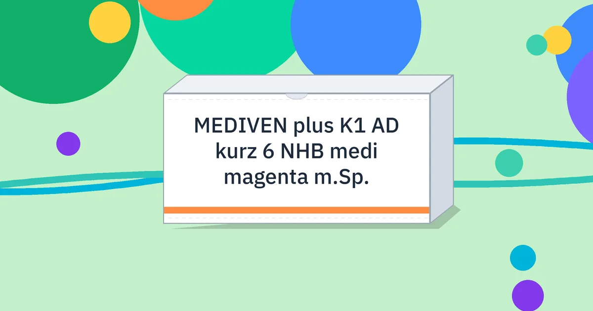 Symbolbild: Packung mit der Aufschrift MEDIVEN plus K1 AD kurz 6 NHB medi magenta m.Sp. (PZN 15898165) – Verfügbarkeit und Bezug in Apotheken in Frankfurt am Main