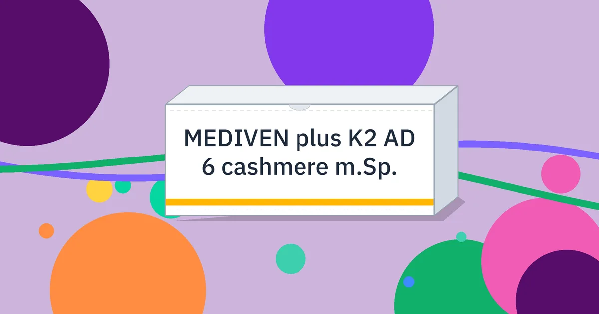 Symbolbild: Packung mit der Aufschrift MEDIVEN plus K2 AD 6 cashmere m.Sp. (PZN 15092901) – Verfügbarkeit und Bezug in Apotheken in Frankfurt am Main