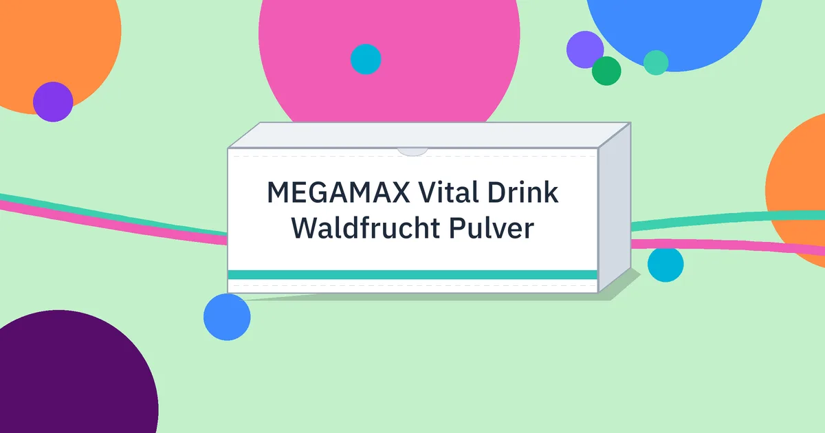 Symbolbild: Packung mit der Aufschrift MEGAMAX Vital Drink Waldfrucht Pulver (PZN 18159480) – Verfügbarkeit und Bezug in Apotheken in Frankfurt am Main