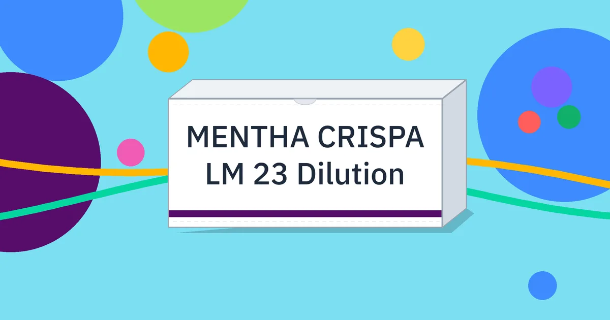 Symbolbild: Packung mit der Aufschrift MENTHA CRISPA LM 23 Dilution (PZN 13603898) – Verfügbarkeit und Bezug in Apotheken in Frankfurt am Main