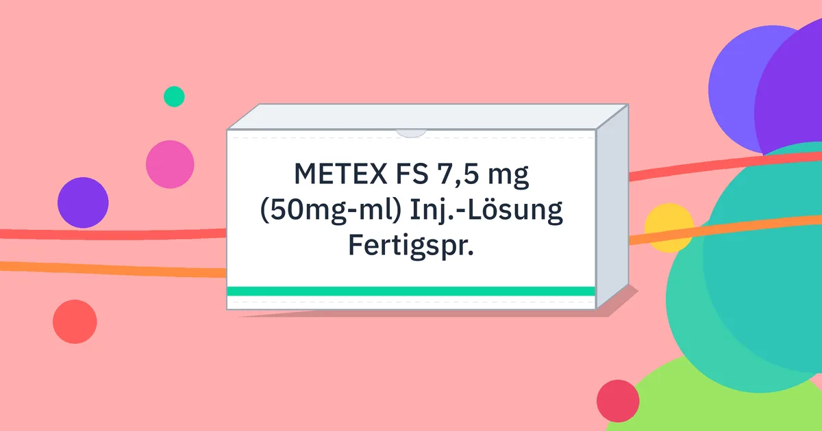 Symbolbild: Packung mit der Aufschrift METEX FS 7,5 mg (50mg-ml) Inj.-Lösung Fertigspr. (PZN 00148547) – Verfügbarkeit und Bezug in Apotheken in Frankfurt am Main