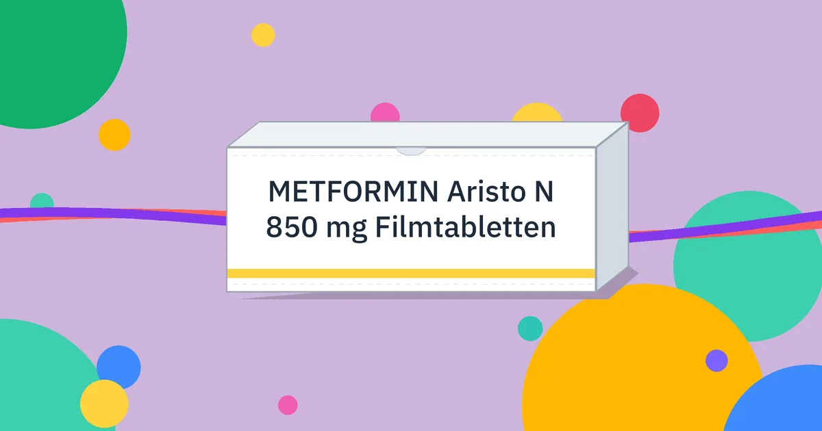 Symbolbild: Packung mit der Aufschrift METFORMIN Aristo N 850 mg Filmtabletten (PZN 05510869) – Verfügbarkeit und Bezug in Apotheken in Frankfurt am Main