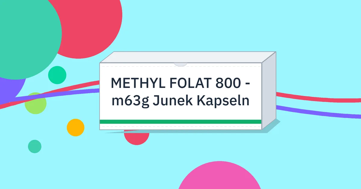 Symbolbild: Packung mit der Aufschrift METHYL FOLAT 800 -m63g Junek Kapseln (PZN 20051873) – Verfügbarkeit und Bezug in Apotheken in Frankfurt am Main