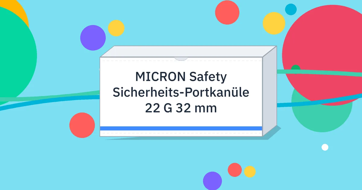 Symbolbild: Packung mit der Aufschrift MICRON Safety Sicherheits-Portkanüle 22 G 32 mm (PZN 19146367) – Verfügbarkeit und Bezug in Apotheken in Frankfurt am Main