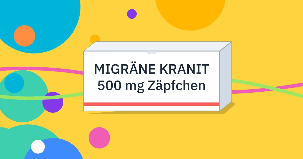 Symbolbild: Packung mit der Aufschrift MIGRÄNE KRANIT 500 mg Zäpfchen (PZN 03438085) – Verfügbarkeit und Bezug in Apotheken in Frankfurt am Main