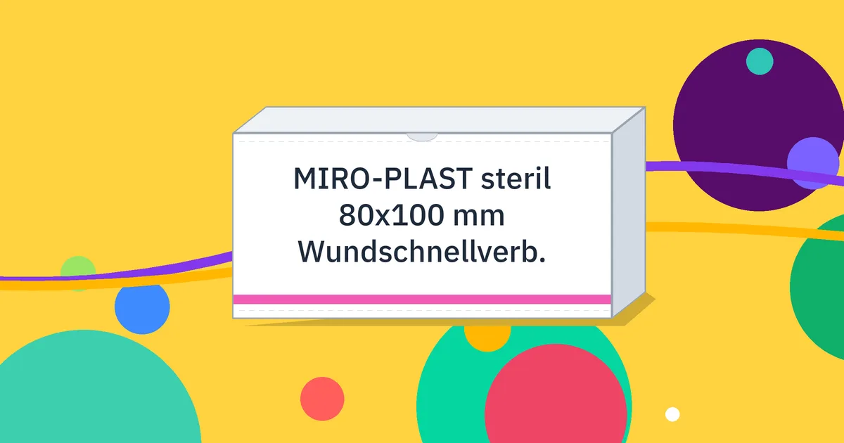 Symbolbild: Packung mit der Aufschrift MIRO-PLAST steril 80x100 mm Wundschnellverb. (PZN 01650898) – Verfügbarkeit und Bezug in Apotheken in Frankfurt am Main