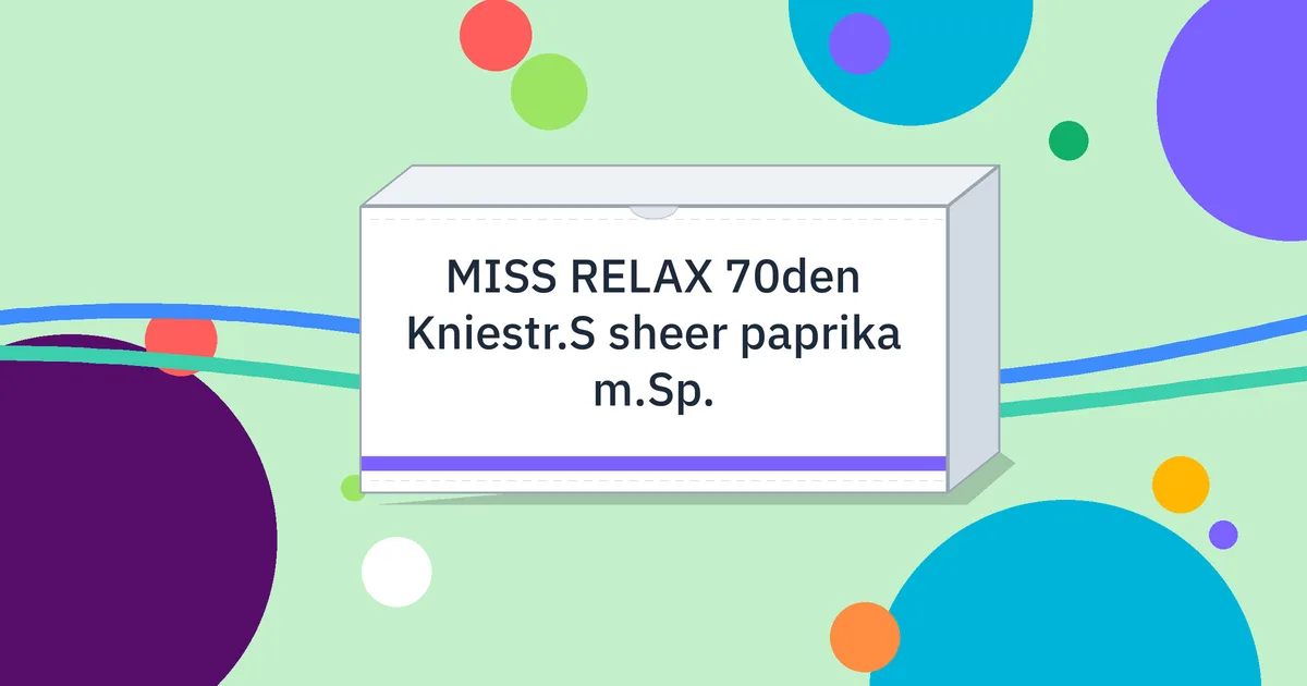 Symbolbild: Packung mit der Aufschrift MISS RELAX 70den Kniestr.S sheer paprika m.Sp. (PZN 04270624) – Verfügbarkeit und Bezug in Apotheken in Frankfurt am Main