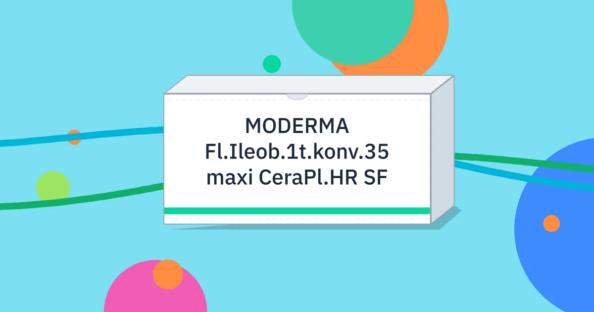 Symbolbild: Packung mit der Aufschrift MODERMA Fl.Ileob.1t.konv.35 maxi CeraPl.HR SF (PZN 12417277) – Verfügbarkeit und Bezug in Apotheken in Frankfurt am Main