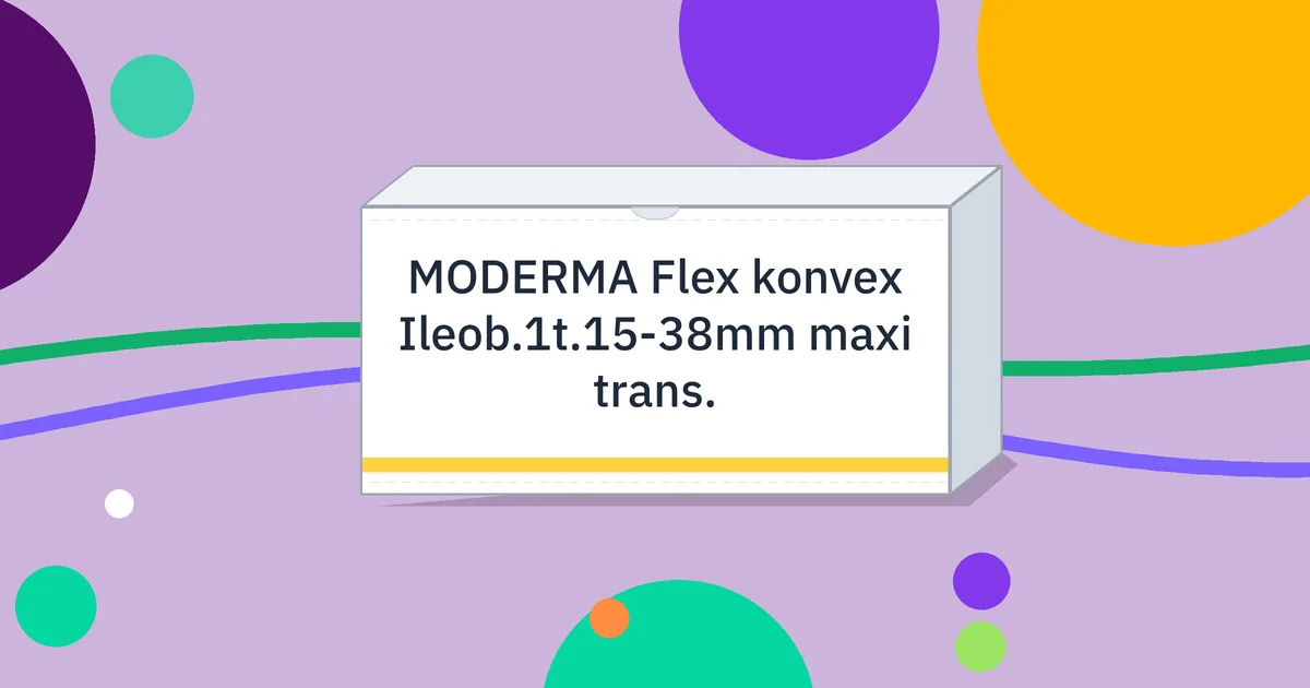 Symbolbild: Packung mit der Aufschrift MODERMA Flex konvex Ileob.1t.15-38mm maxi trans. (PZN 04194886) – Verfügbarkeit und Bezug in Apotheken in Frankfurt am Main