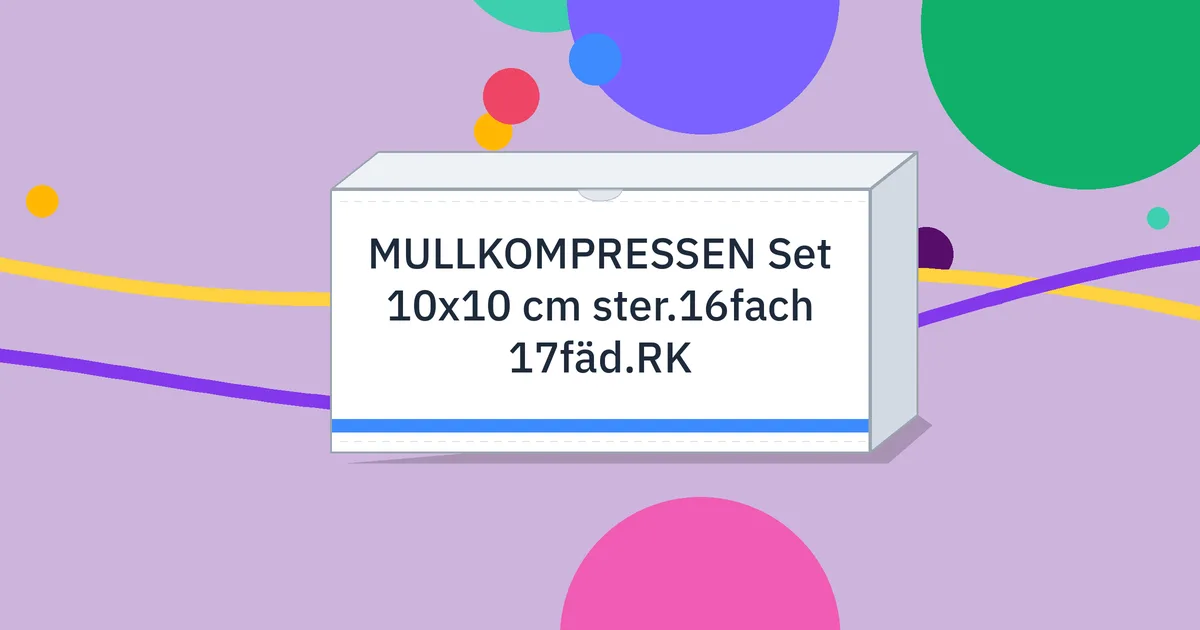 Symbolbild: Packung mit der Aufschrift MULLKOMPRESSEN Set 10x10 cm ster.16fach 17fäd.RK (PZN 06931426) – Verfügbarkeit und Bezug in Apotheken in Frankfurt am Main