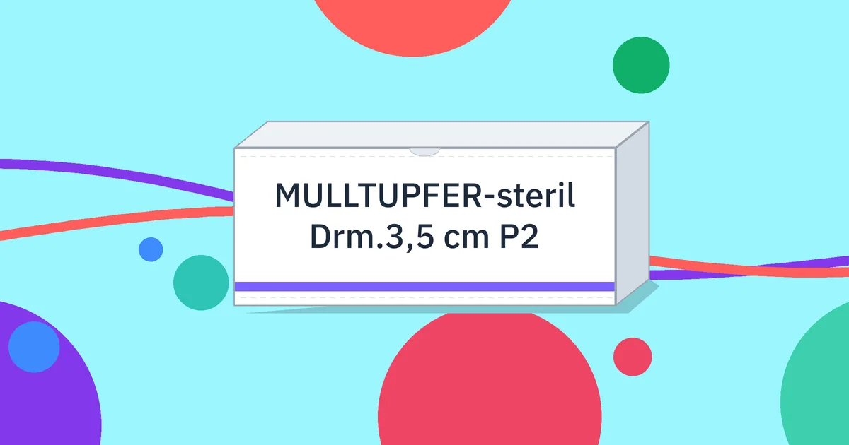 Symbolbild: Packung mit der Aufschrift MULLTUPFER-steril Drm.3,5 cm P2 (PZN 18307070) – Verfügbarkeit und Bezug in Apotheken in Frankfurt am Main