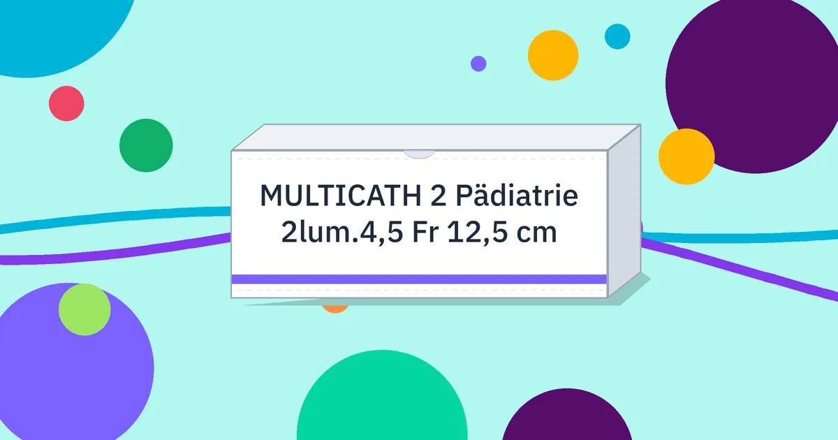Symbolbild: Packung mit der Aufschrift MULTICATH 2 Pädiatrie 2lum.4,5 Fr 12,5 cm (PZN 09397938) – Verfügbarkeit und Bezug in Apotheken in Frankfurt am Main