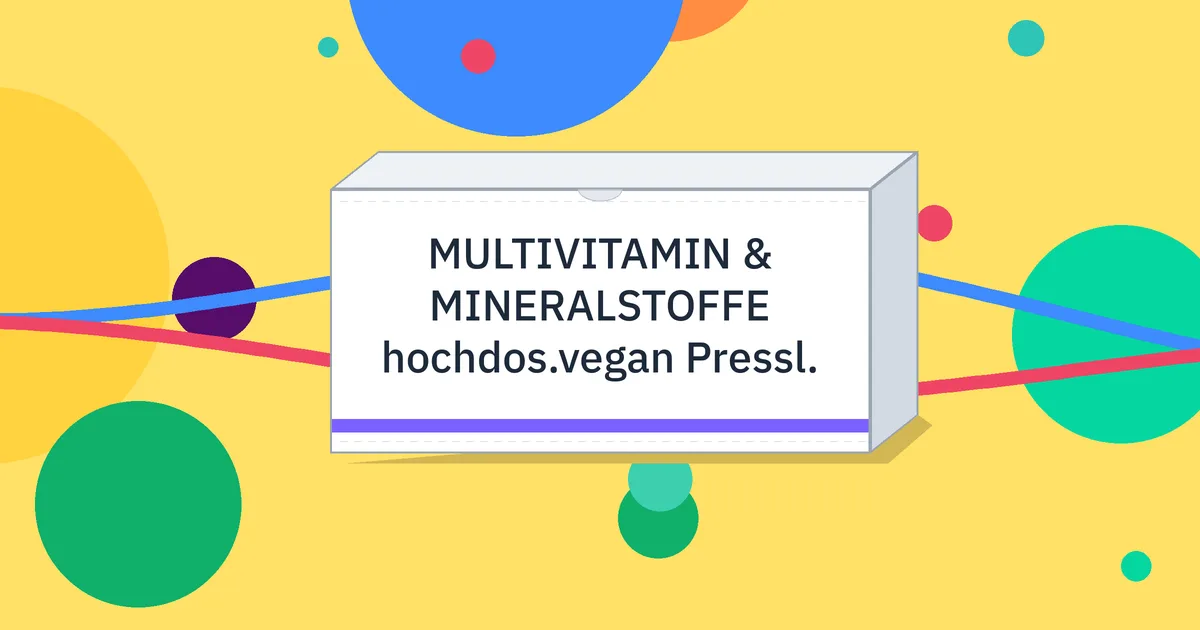Symbolbild: Packung mit der Aufschrift MULTIVITAMIN & MINERALSTOFFE hochdos.vegan Pressl. (PZN 16780715) – Verfügbarkeit und Bezug in Apotheken in Frankfurt am Main