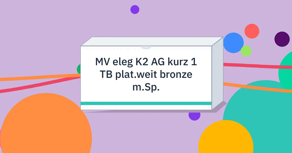 Symbolbild: Packung mit der Aufschrift MV eleg K2 AG kurz 1 TB plat.weit bronze m.Sp. (PZN 14716015) – Verfügbarkeit und Bezug in Apotheken in Frankfurt am Main
