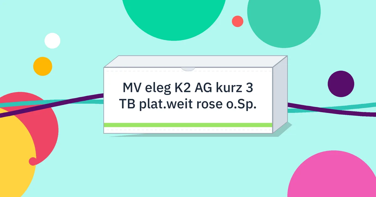 Symbolbild: Packung mit der Aufschrift MV eleg K2 AG kurz 3 TB plat.weit rose o.Sp. (PZN 14696577) – Verfügbarkeit und Bezug in Apotheken in Frankfurt am Main