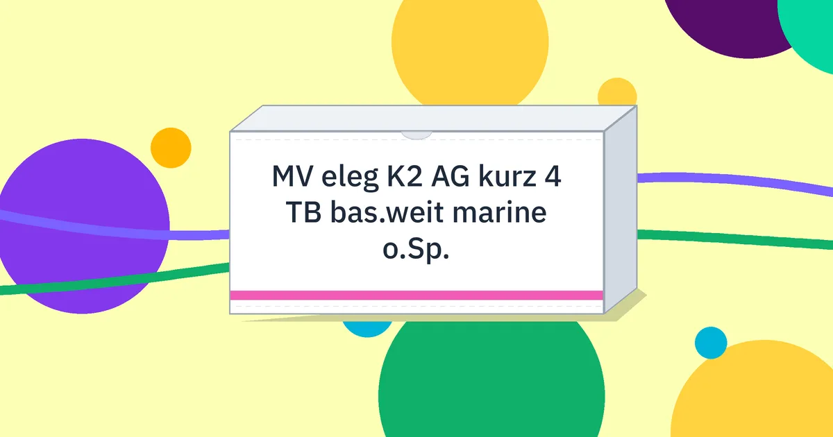 Symbolbild: Packung mit der Aufschrift MV eleg K2 AG kurz 4 TB bas.weit marine o.Sp. (PZN 14608366) – Verfügbarkeit und Bezug in Apotheken in Frankfurt am Main