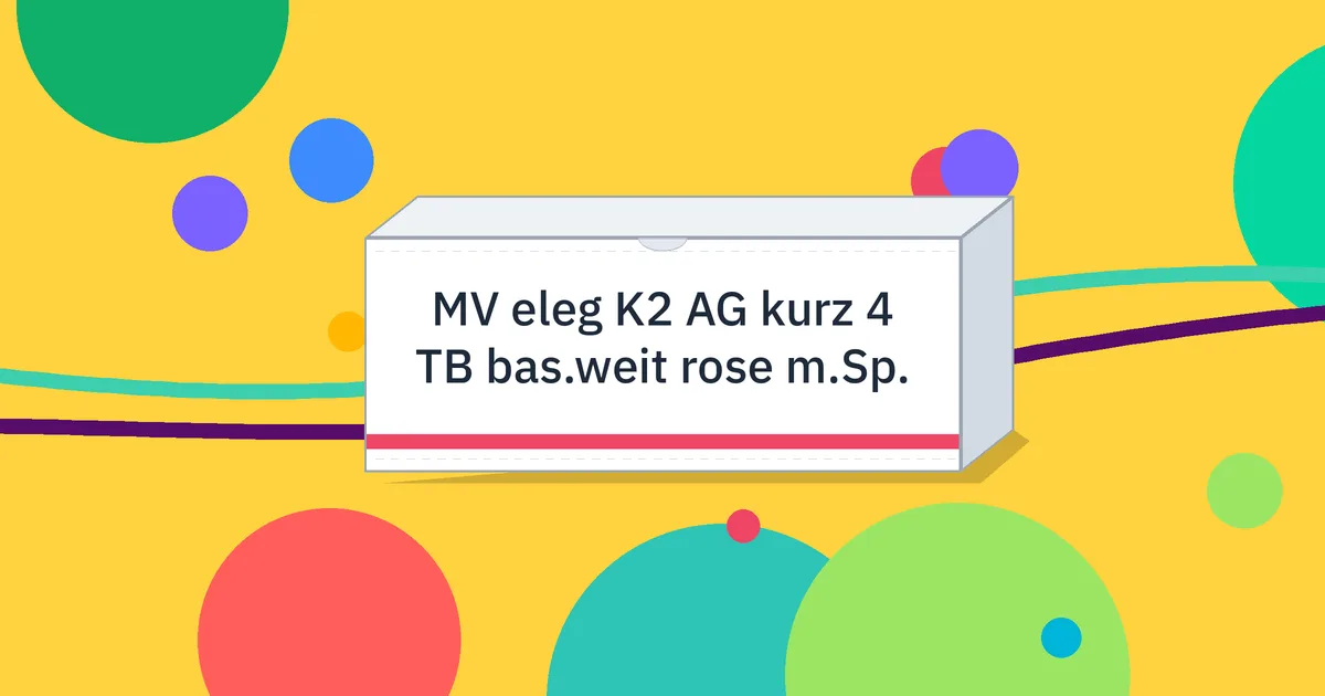 Symbolbild: Packung mit der Aufschrift MV eleg K2 AG kurz 4 TB bas.weit rose m.Sp. (PZN 14698228) – Verfügbarkeit und Bezug in Apotheken in Frankfurt am Main