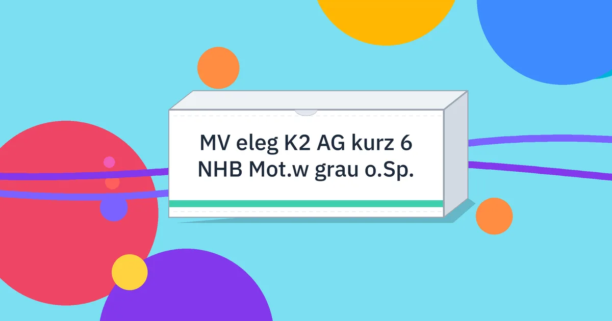 Symbolbild: Packung mit der Aufschrift MV eleg K2 AG kurz 6 NHB Mot.w grau o.Sp. (PZN 18927789) – Verfügbarkeit und Bezug in Apotheken in Frankfurt am Main