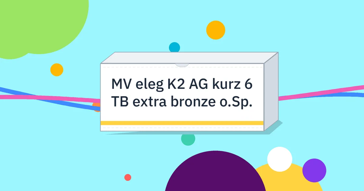 Symbolbild: Packung mit der Aufschrift MV eleg K2 AG kurz 6 TB extra bronze o.Sp. (PZN 14716251) – Verfügbarkeit und Bezug in Apotheken in Frankfurt am Main