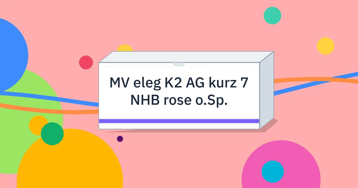 Symbolbild: Packung mit der Aufschrift MV eleg K2 AG kurz 7 NHB rose o.Sp. (PZN 15716075) – Verfügbarkeit und Bezug in Apotheken in Frankfurt am Main