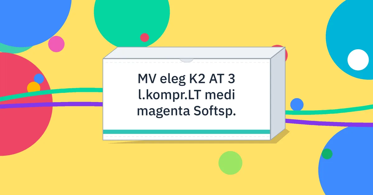 Symbolbild: Packung mit der Aufschrift MV eleg K2 AT 3 l.kompr.LT medi magenta Softsp. (PZN 15285793) – Verfügbarkeit und Bezug in Apotheken in Frankfurt am Main