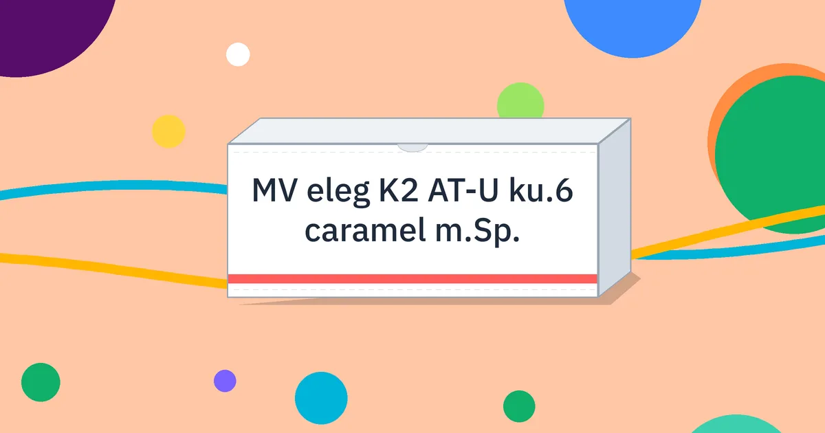 Symbolbild: Packung mit der Aufschrift MV eleg K2 AT-U ku.6 caramel m.Sp. (PZN 00530413) – Verfügbarkeit und Bezug in Apotheken in Frankfurt am Main