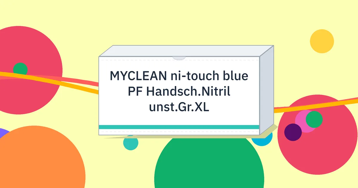 Symbolbild: Packung mit der Aufschrift MYCLEAN ni-touch blue PF Handsch.Nitril unst.Gr.XL (PZN 11330108) – Verfügbarkeit und Bezug in Apotheken in Frankfurt am Main