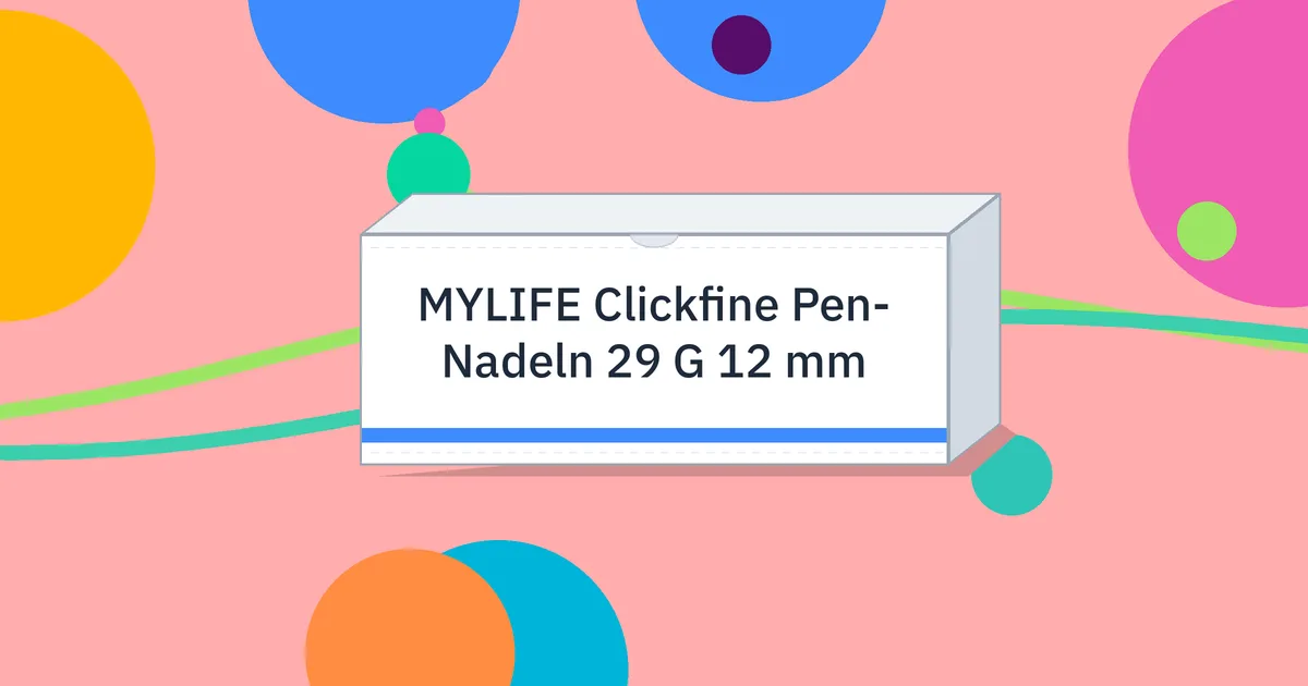Symbolbild: Packung mit der Aufschrift MYLIFE Clickfine Pen-Nadeln 29 G 12 mm (PZN 13426723) – Verfügbarkeit und Bezug in Apotheken in Frankfurt am Main