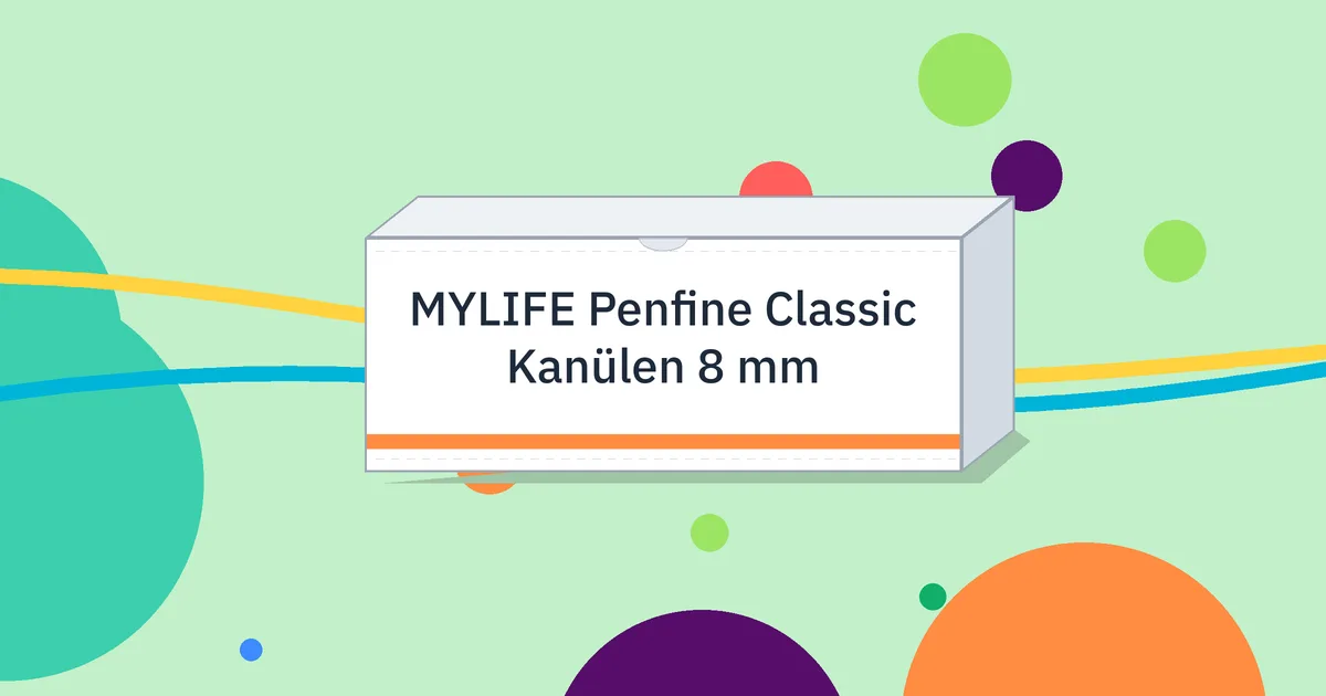 Symbolbild: Packung mit der Aufschrift MYLIFE Penfine Classic Kanülen 8 mm (PZN 18779550) – Verfügbarkeit und Bezug in Apotheken in Frankfurt am Main