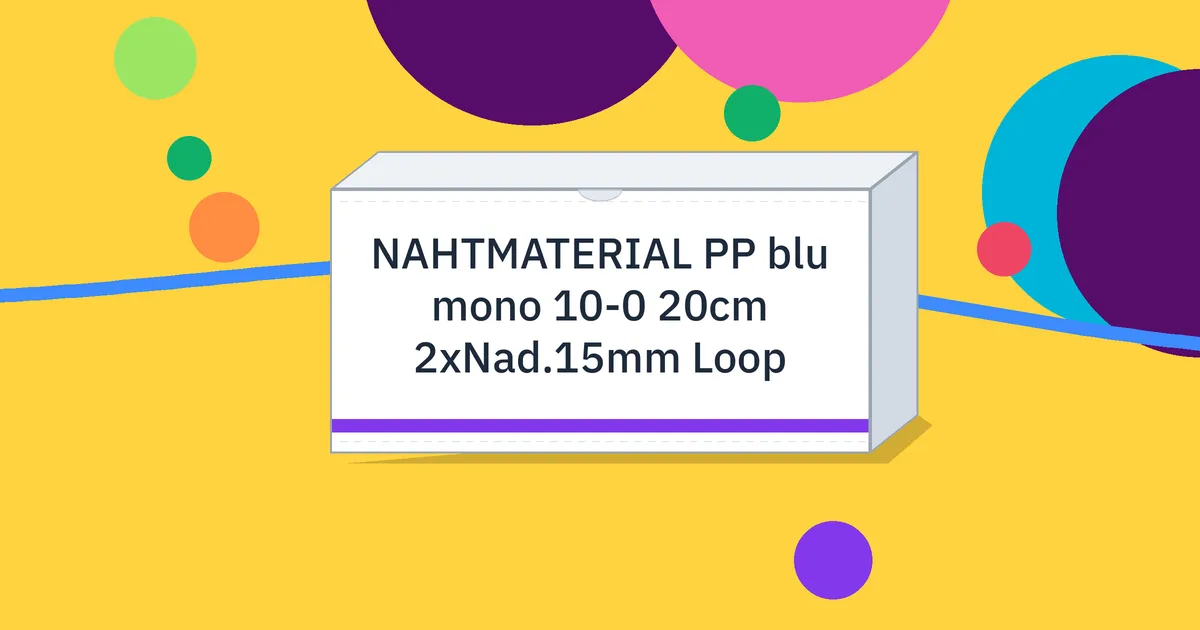 Symbolbild: Packung mit der Aufschrift NAHTMATERIAL PP blu mono 10-0 20cm 2xNad.15mm Loop (PZN 19278005) – Verfügbarkeit und Bezug in Apotheken in Frankfurt am Main