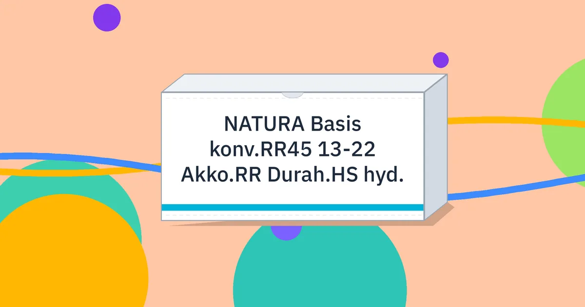 Symbolbild: Packung mit der Aufschrift NATURA Basis konv.RR45 13-22 Akko.RR Durah.HS hyd. (PZN 12202803) – Verfügbarkeit und Bezug in Apotheken in Frankfurt am Main